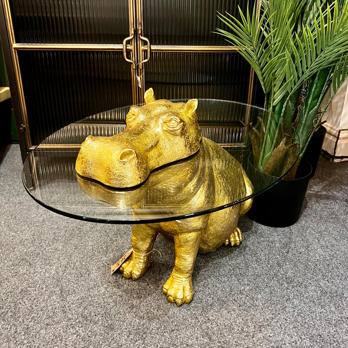 Large Gold Hippo Glass Top Side / Coffee Table - Back In Stock – Tang & Co.